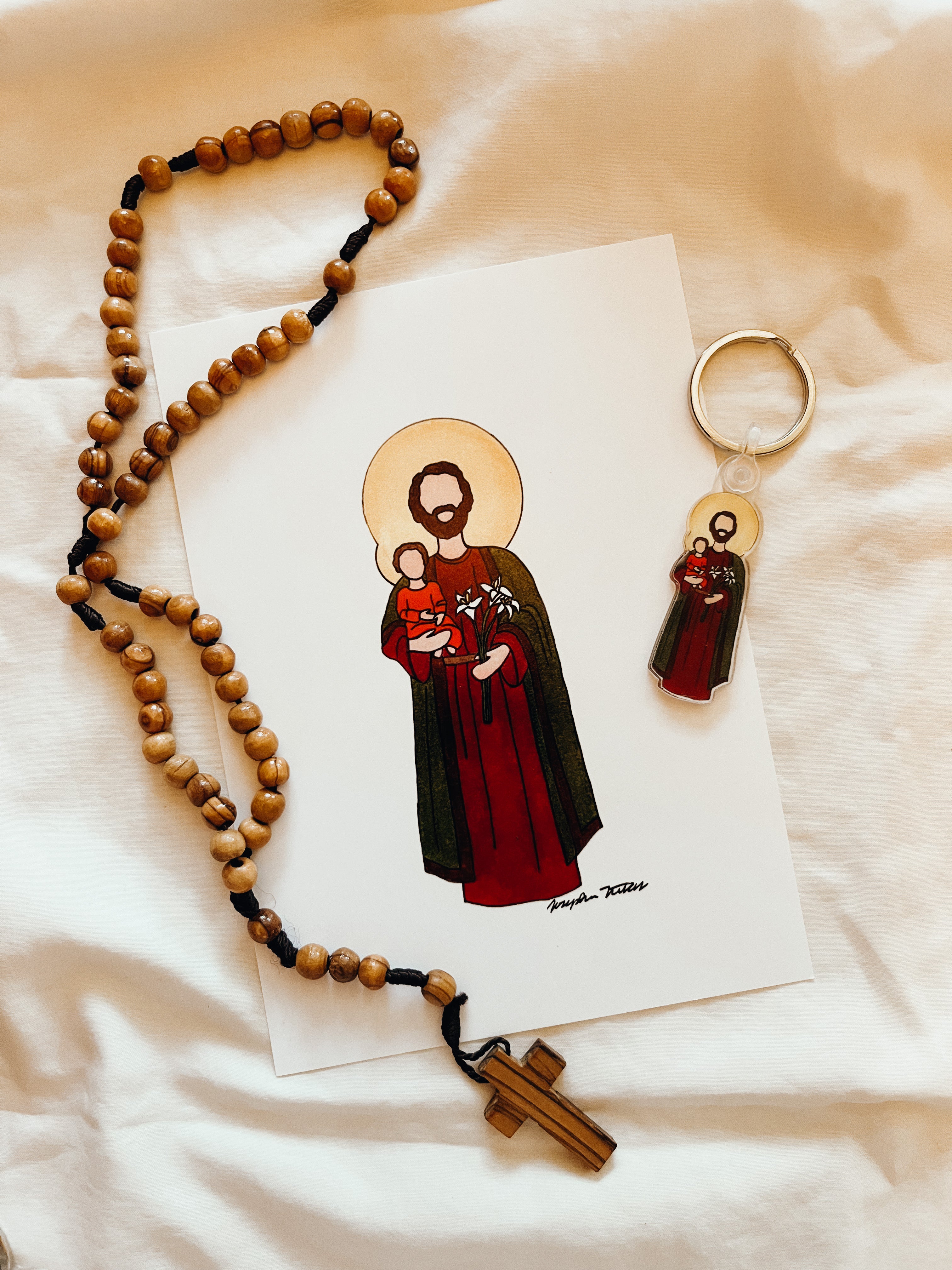 St. Joseph & Jesus Keychain – Heart Stuck on Paper